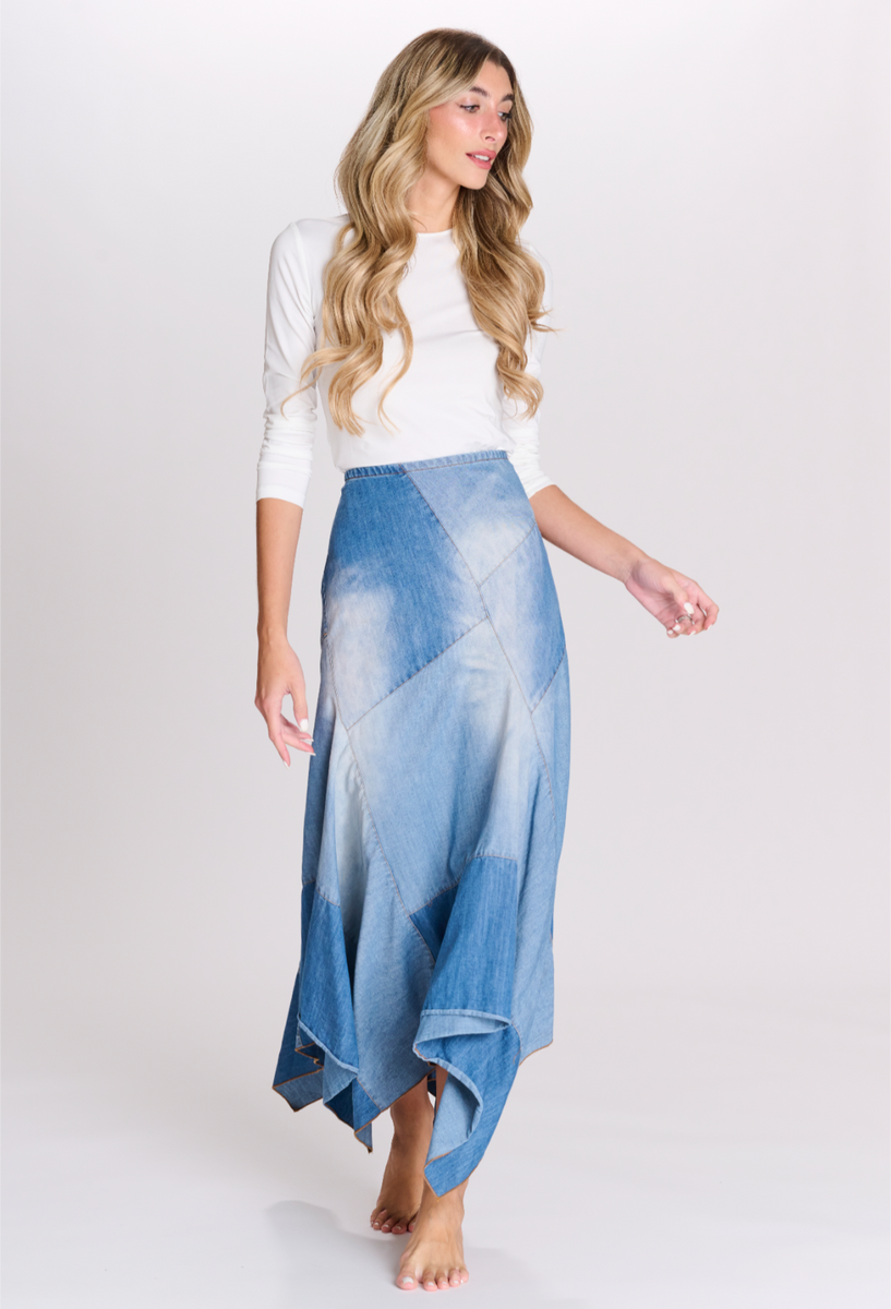 Pascal Paneled Denim Handkerchief Hem Skirt – Hats to Hose