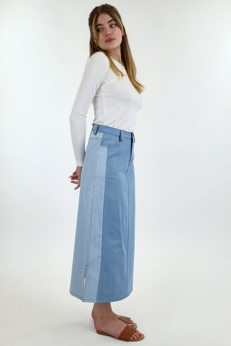 Udel Colorblock Denim Skirt – Hats to Hose